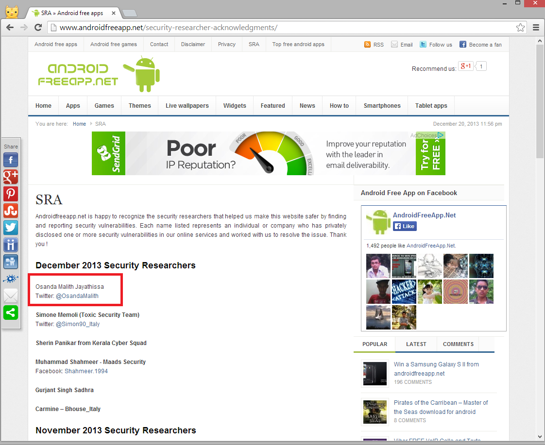 Acknowledged by AndroidFreeApp | 🔐Blog of Osanda