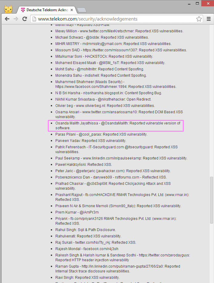 Acknowledged by Telekom | 🔐Blog of Osanda